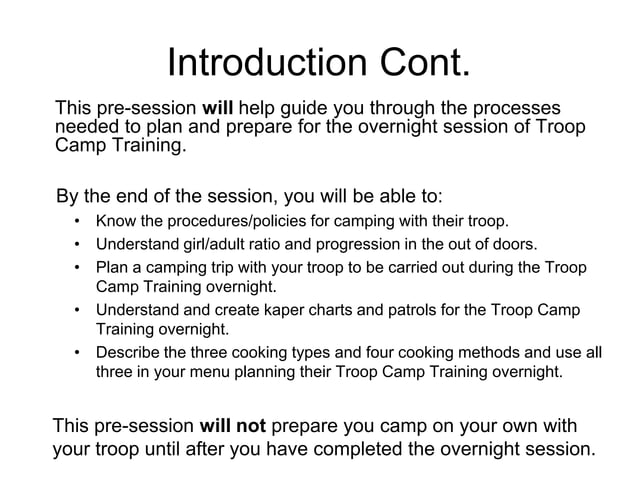 Troop Camp Training (revised tmc) | PPTX | Camping | Travel Type