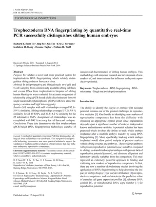 Trophectoderm dna fingerprinting by quantitative real time pcr ...