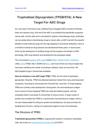 Trophoblast Glycoprotein (TPGB5T4) A New Target For ADC Drugs.pdf | Cancer | Diseases and Conditions
