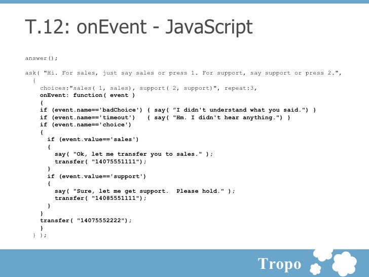 T.12: onEvent - JavaScript answer();
