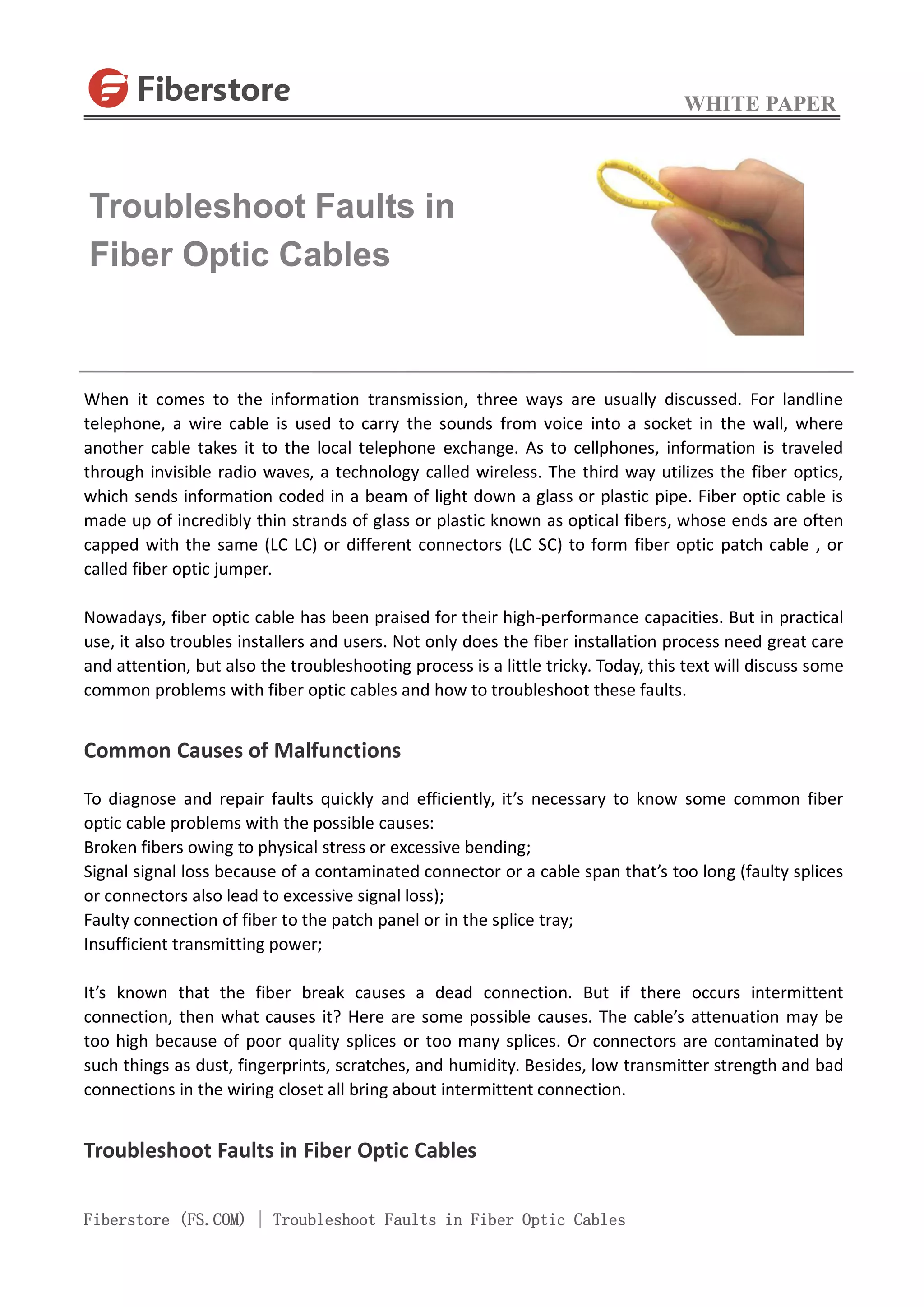 Troubleshoot faults in fiber optic cables | PDF