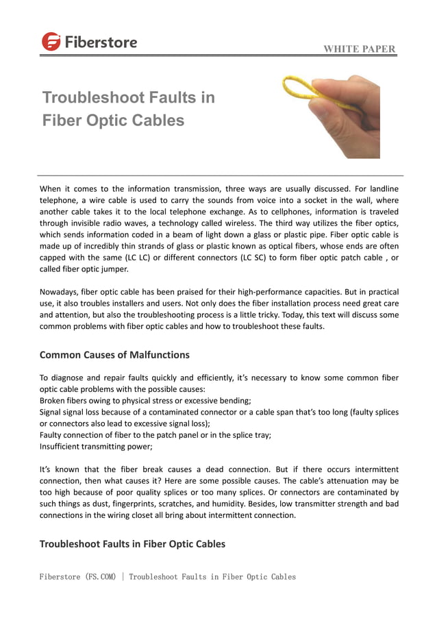 Troubleshoot faults in fiber optic cables | PDF