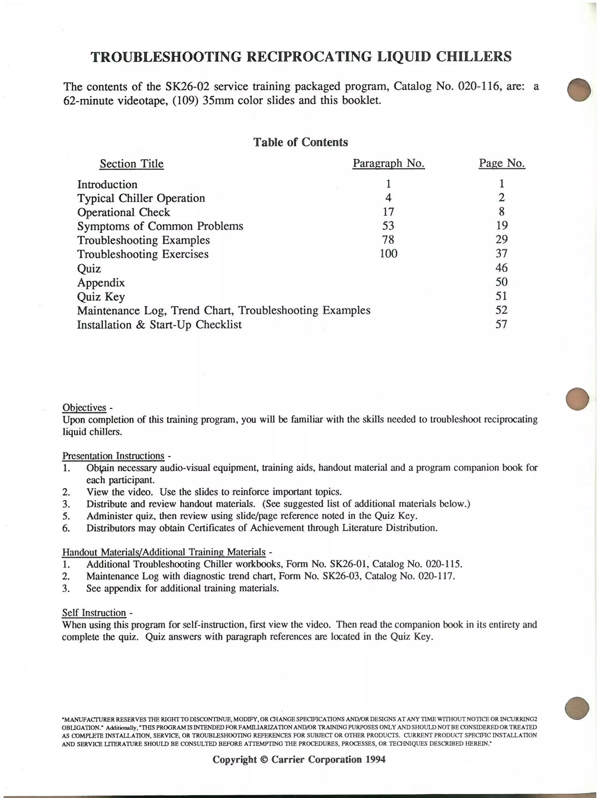 Troubleshooting reciprocating LIQUID CHILLER | PDF