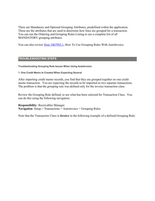 Troubleshooting grouping rules in auto invoice | PDF