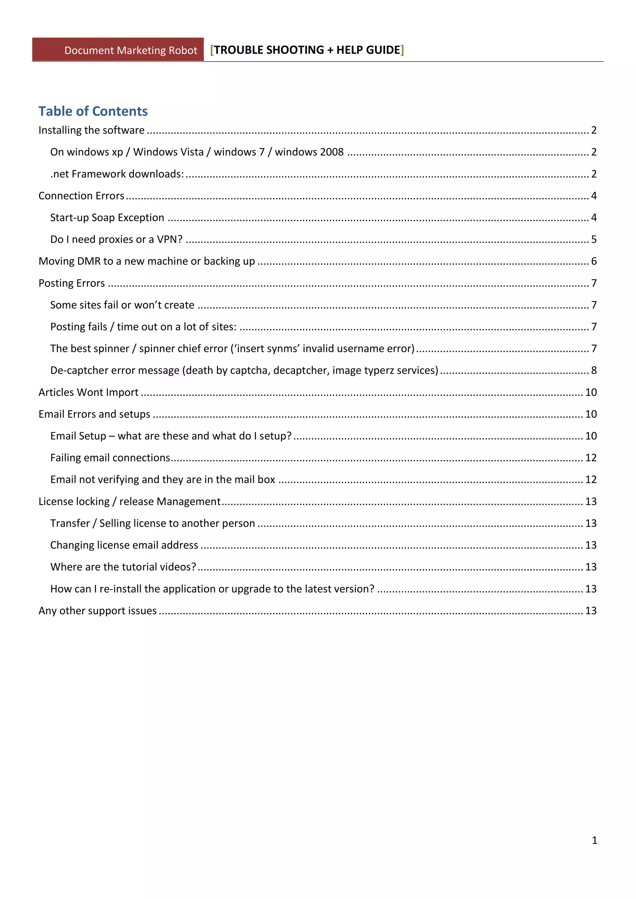 Troubleshooting guide | PDF