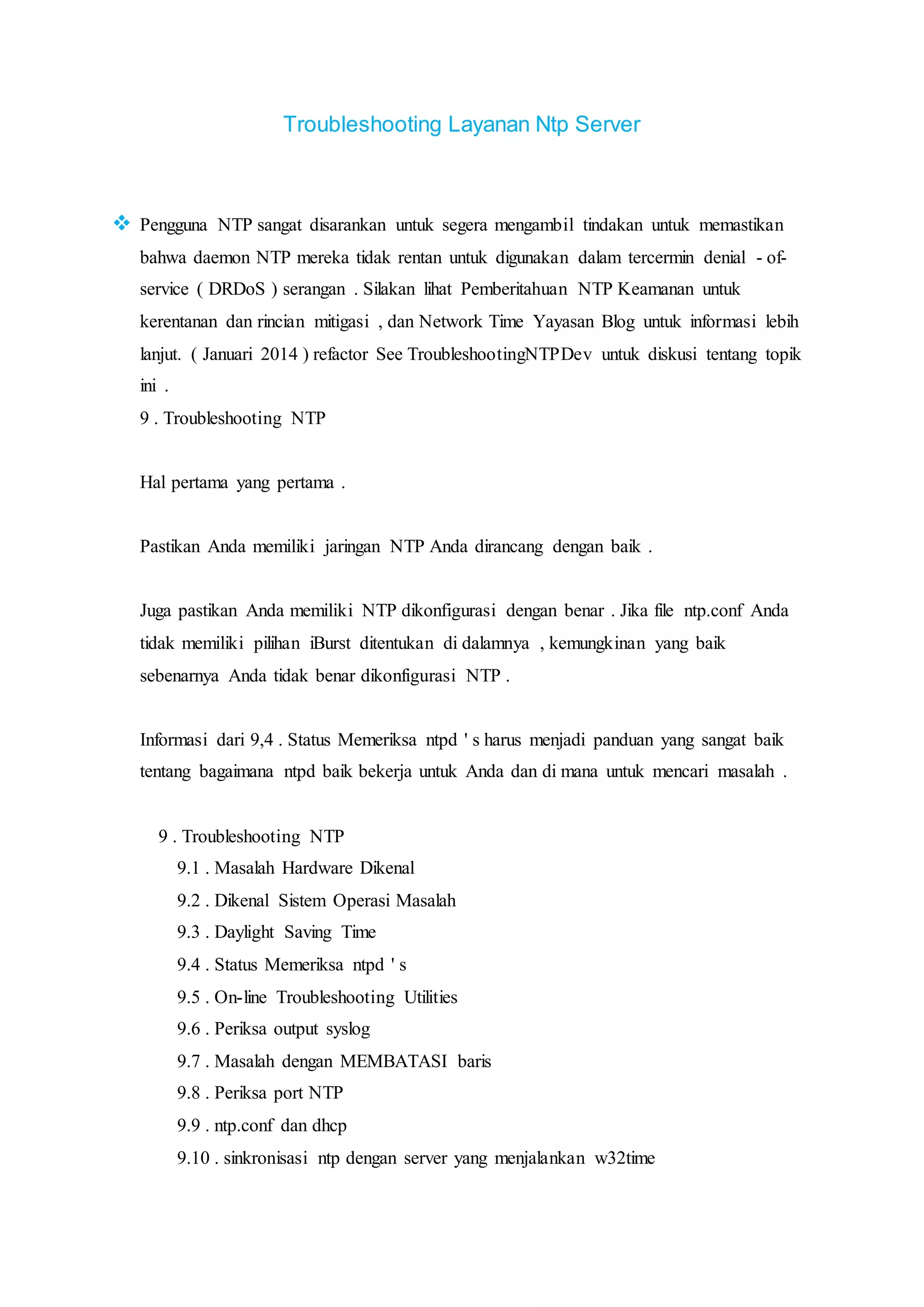 Troubleshooting layanan ntp server | DOCX