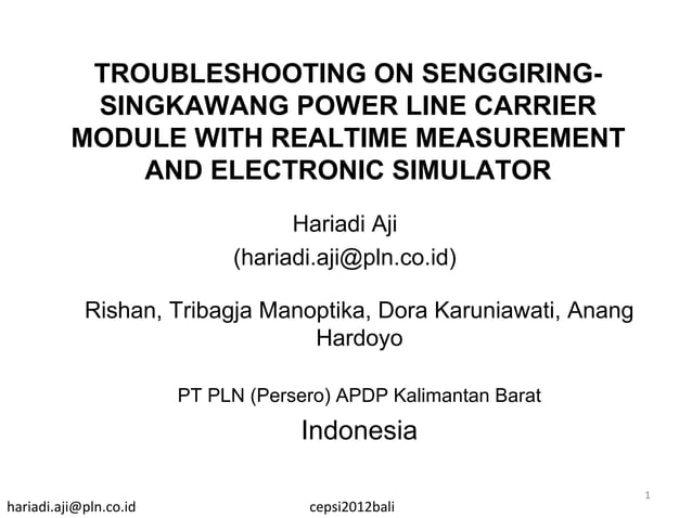 Troubleshooting Power Line Carrier Senggiring Singkawang with Electronic Simulator | PPT ...