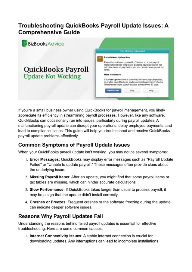 QuickBooks Payroll Update Issues: Troubleshooting Tips | PDF