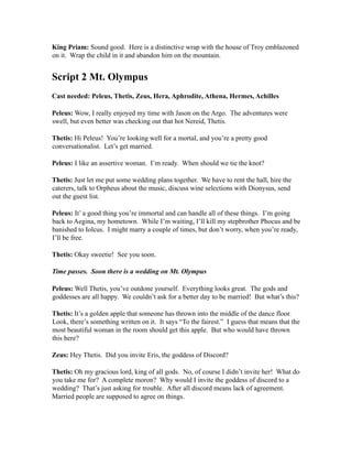 Troy-Scripts. THE TROJAN WAR A COLLECTION OF READER'S THEATER SCRIPT ...