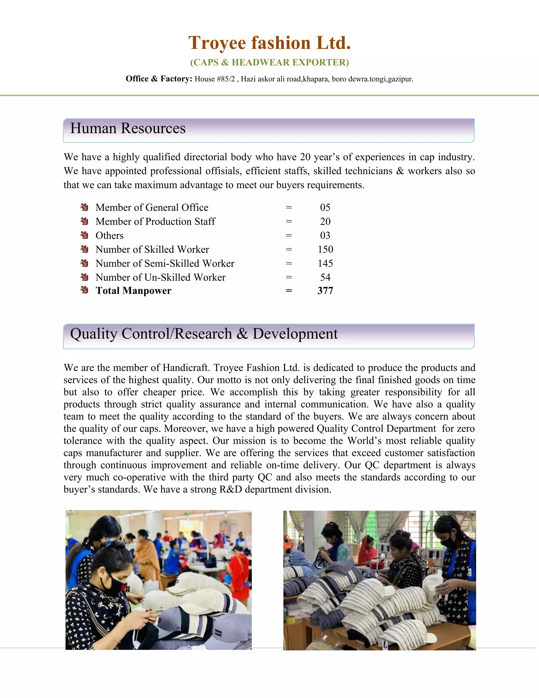factory profile of troyee fashion | PDF
