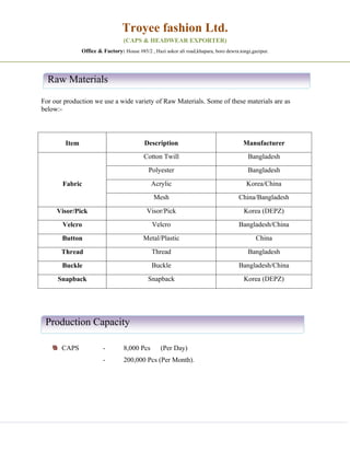 factory profile of troyee fashion | PDF
