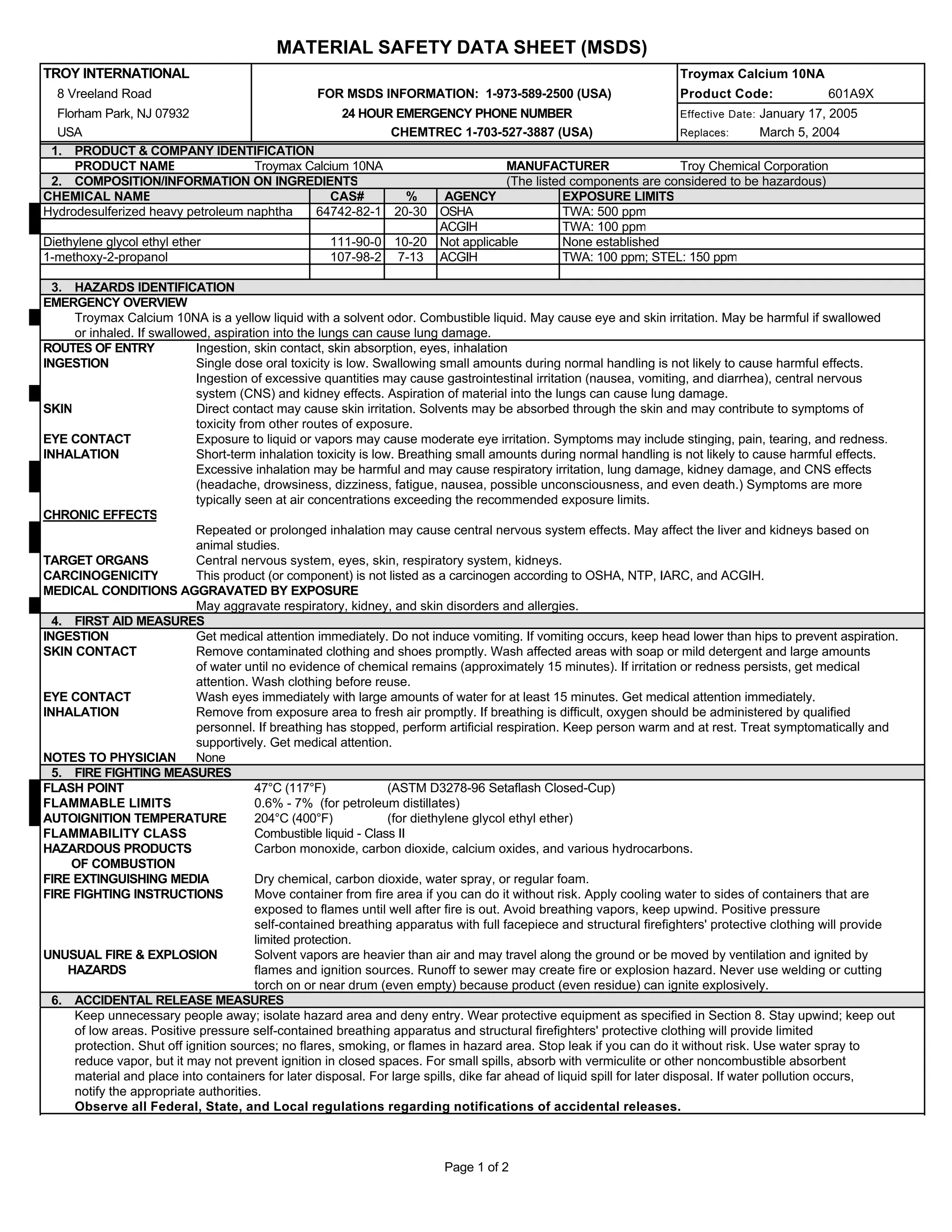 Additive Troymax Calcium 10NA-i Data sheet | PDF