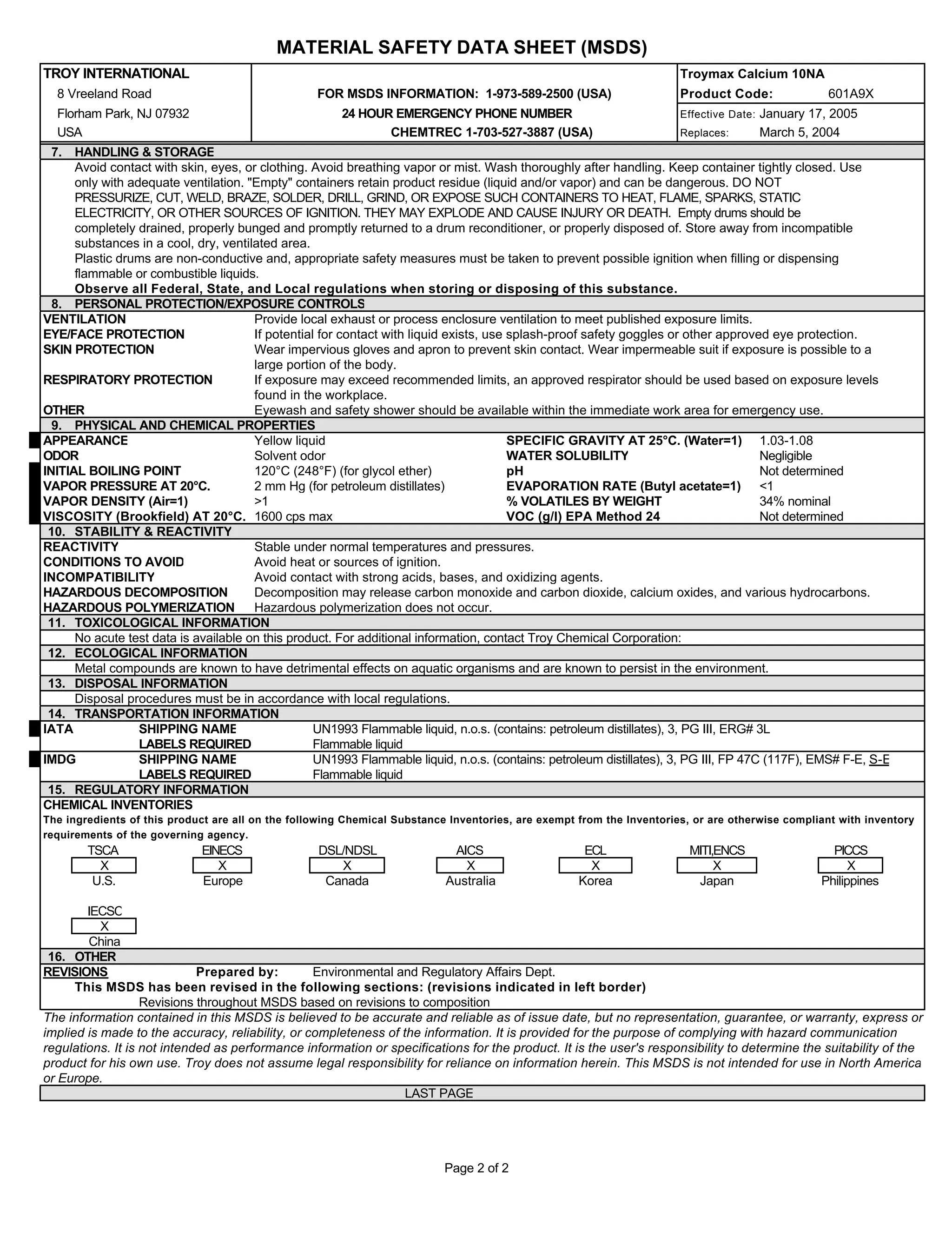Additive Troymax Calcium 10NA-i Data sheet | PDF