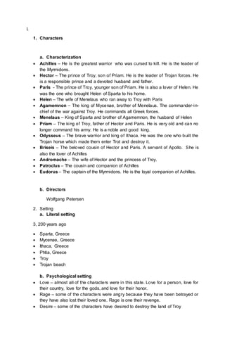 Synopsis of the Movie Troy | DOCX