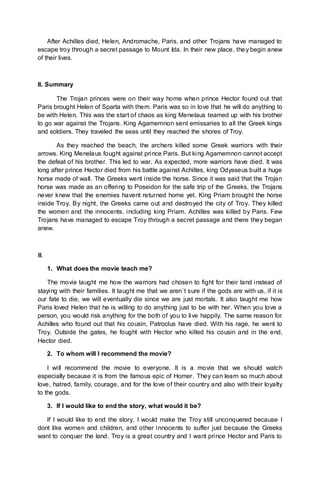 Synopsis of the Movie Troy | DOCX