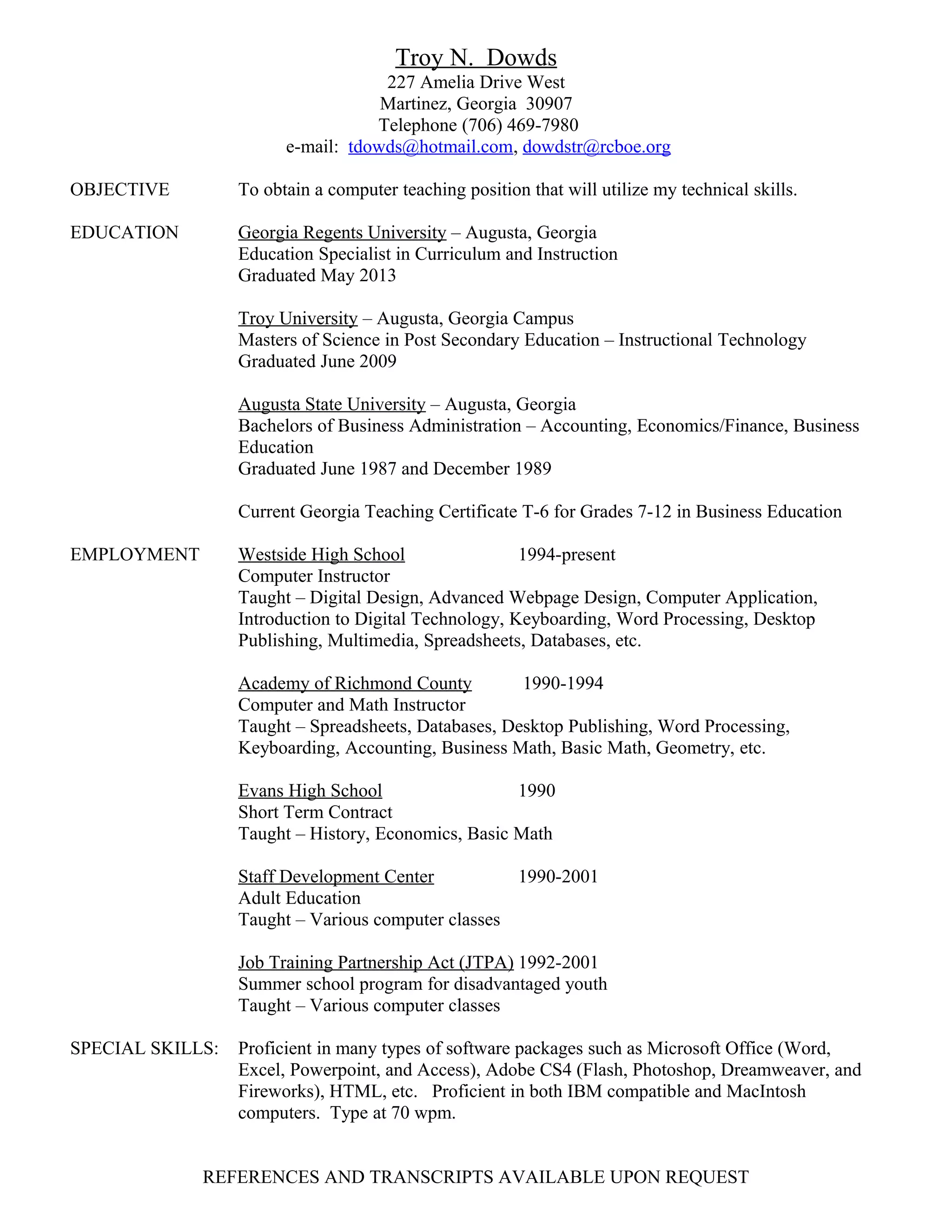Mr. Dowds Resume | PDF