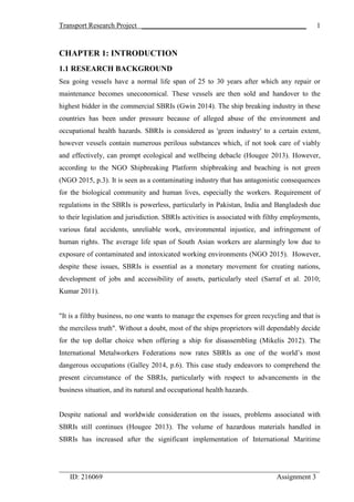 Transport Research Project Final Report | PDF