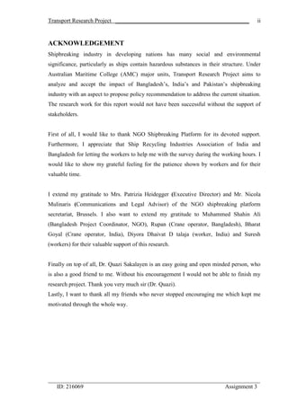 Transport Research Project Final Report | PDF