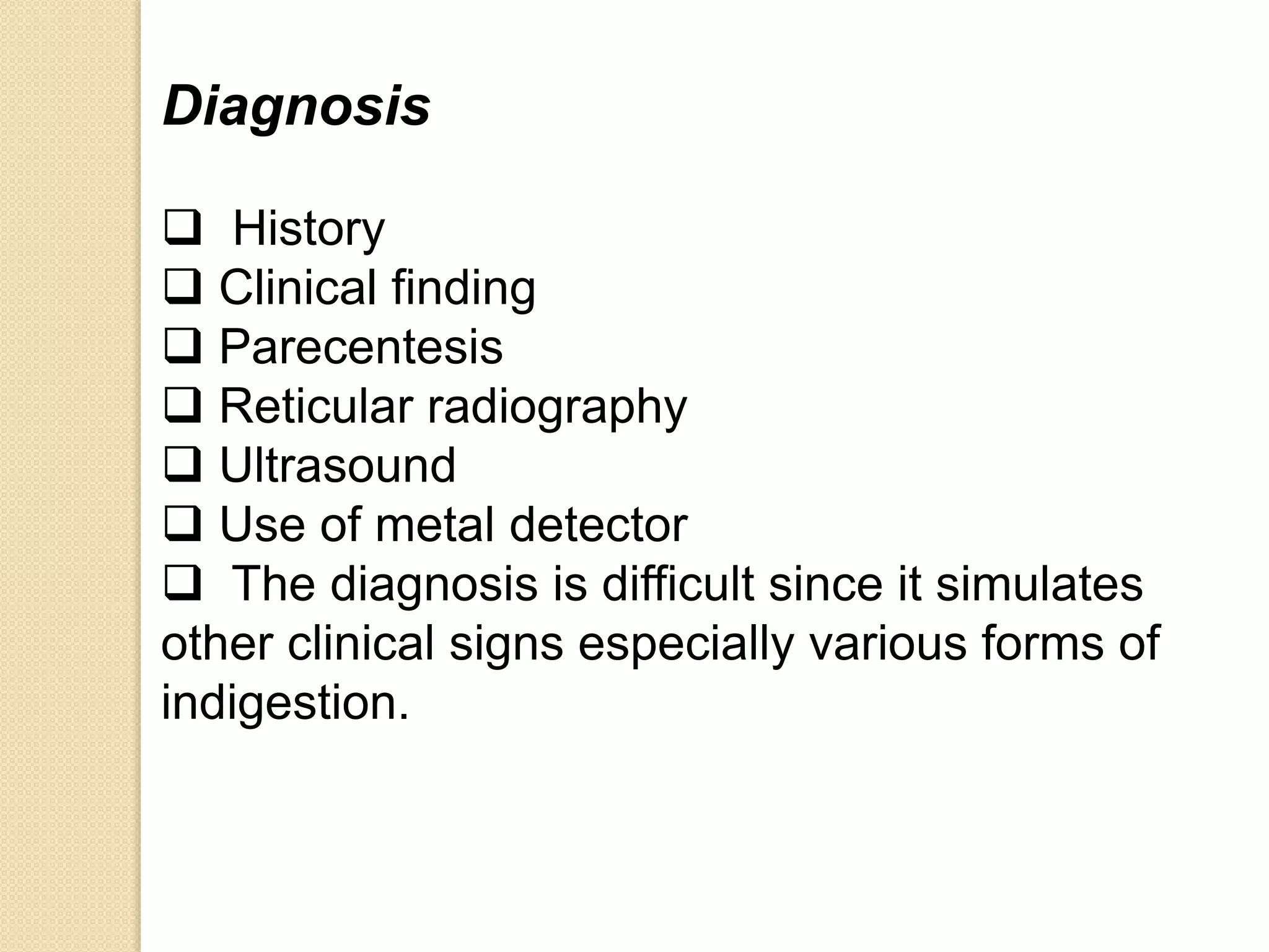 Traumatic Reticuloperitonitis veterinary | PPTX