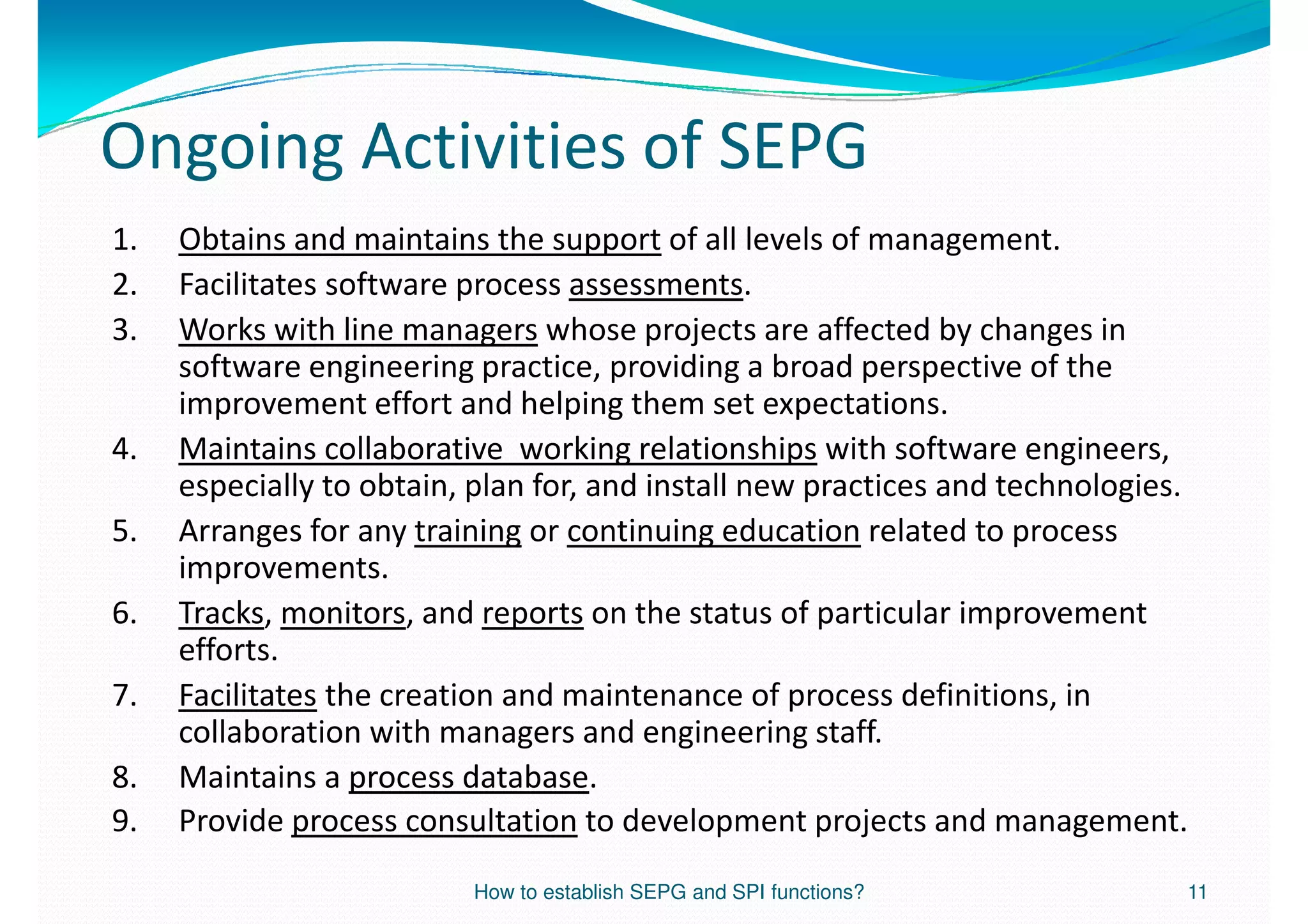 How to establish SEPG and SPI functions? | PDF