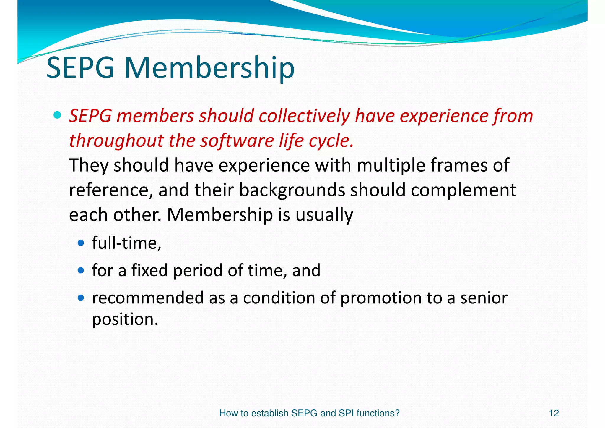 How to establish SEPG and SPI functions? | PDF