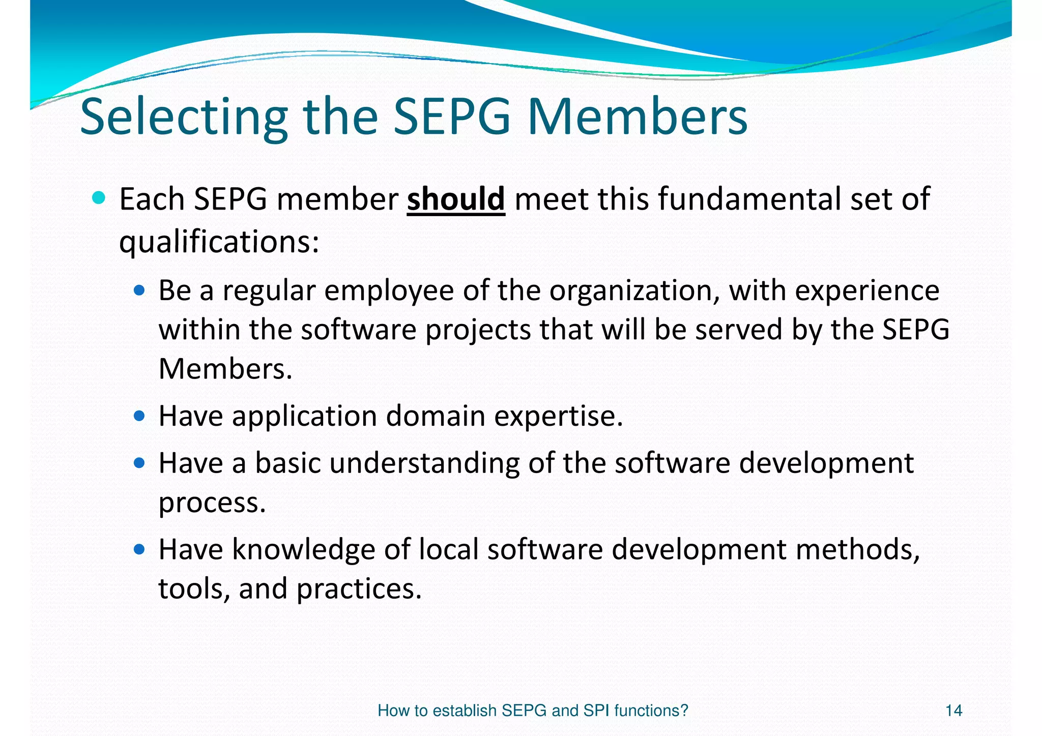 How to establish SEPG and SPI functions? | PDF