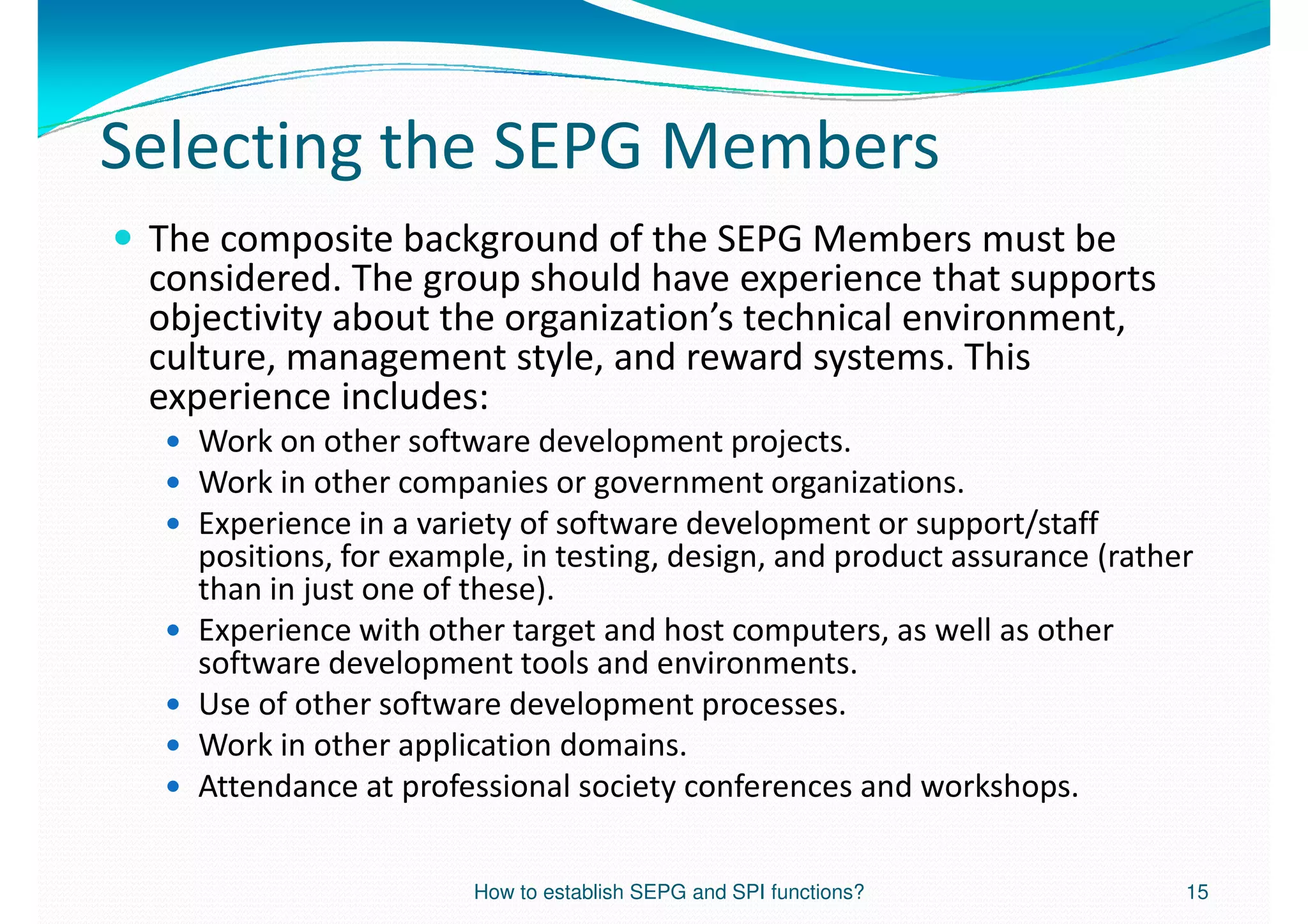 How to establish SEPG and SPI functions? | PDF
