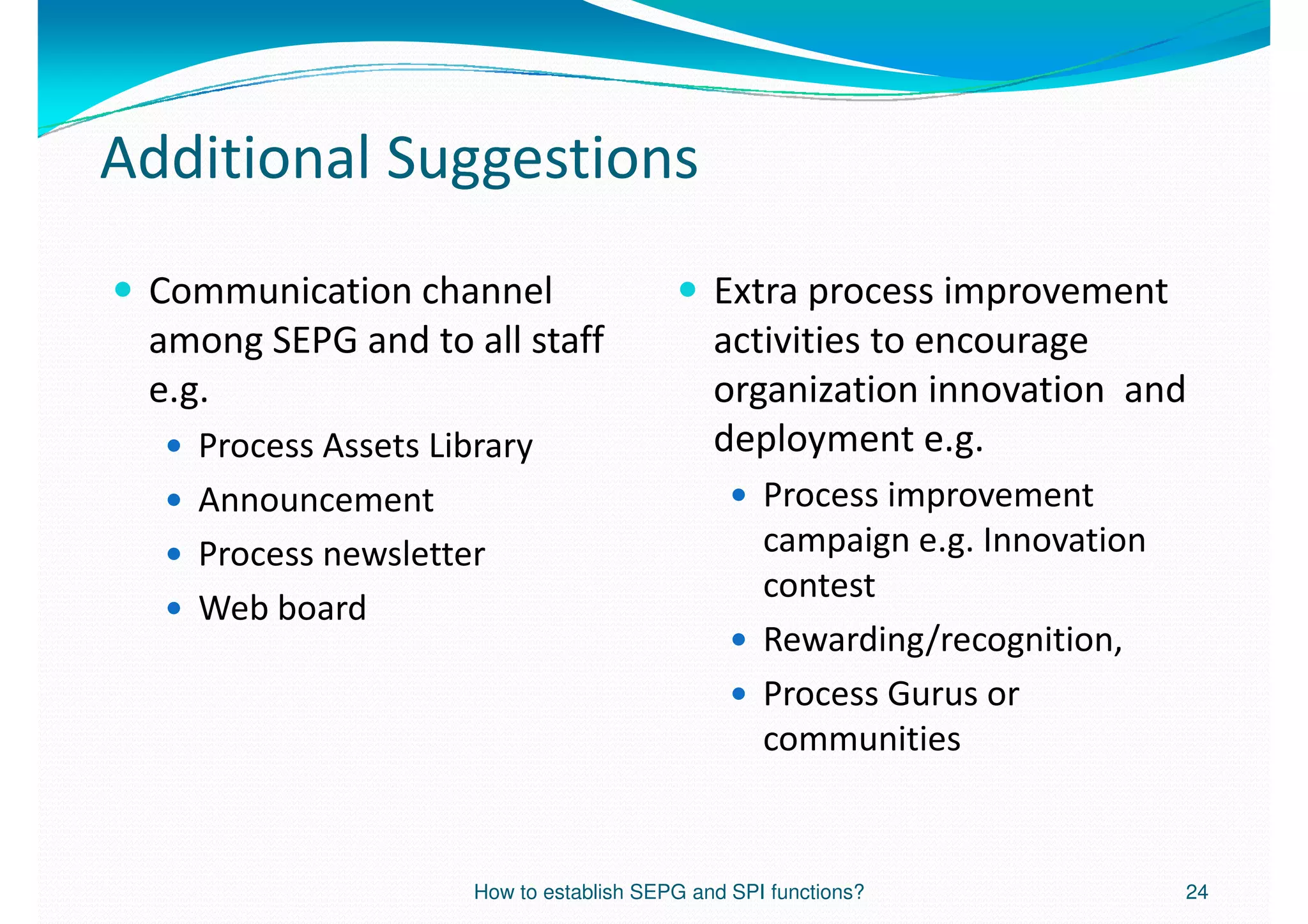 How to establish SEPG and SPI functions? | PDF