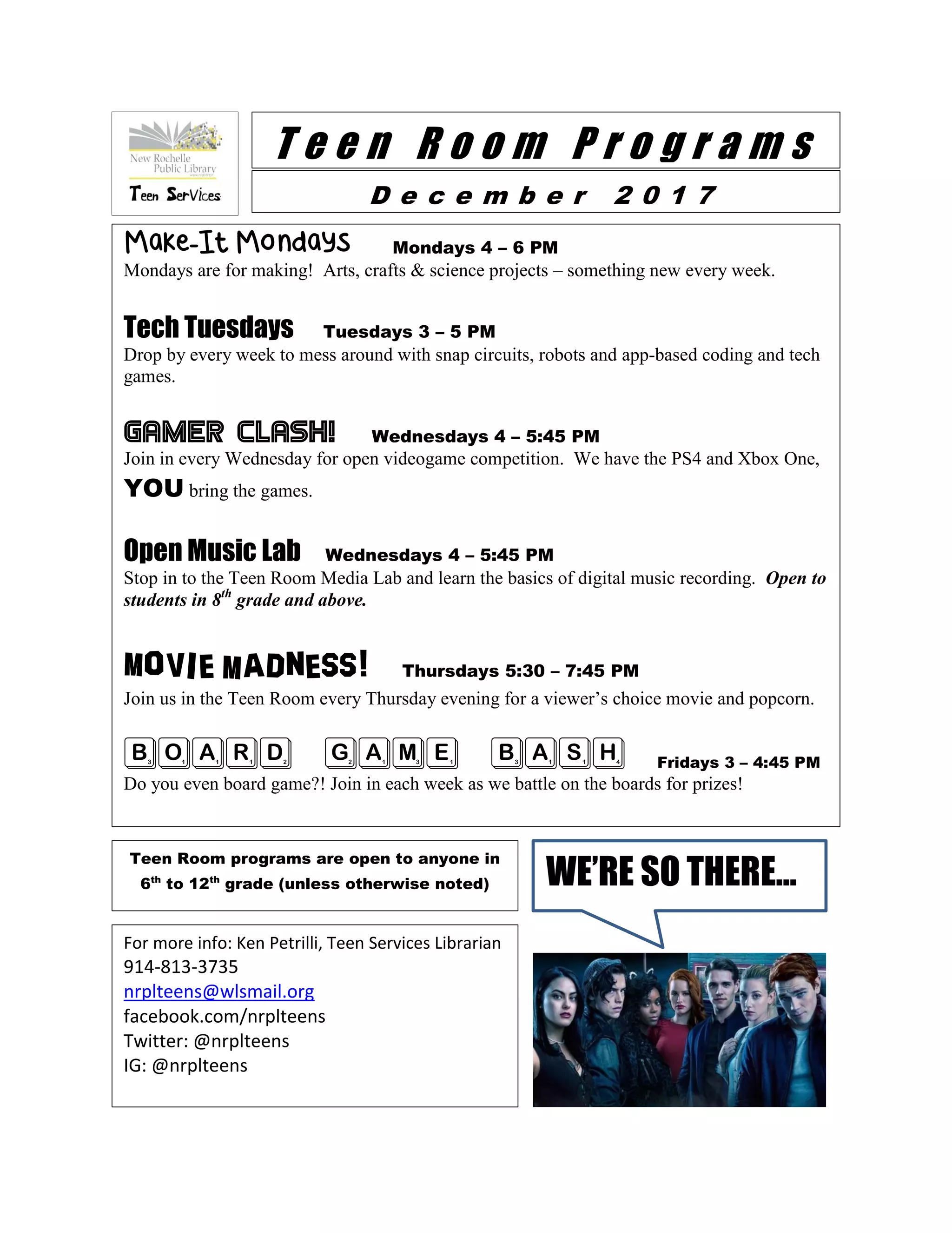 Teen Room Program flyer 1217 | PDF