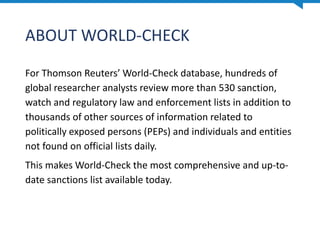 Sanctions List Screening with World-Check and CaseWare | PDF