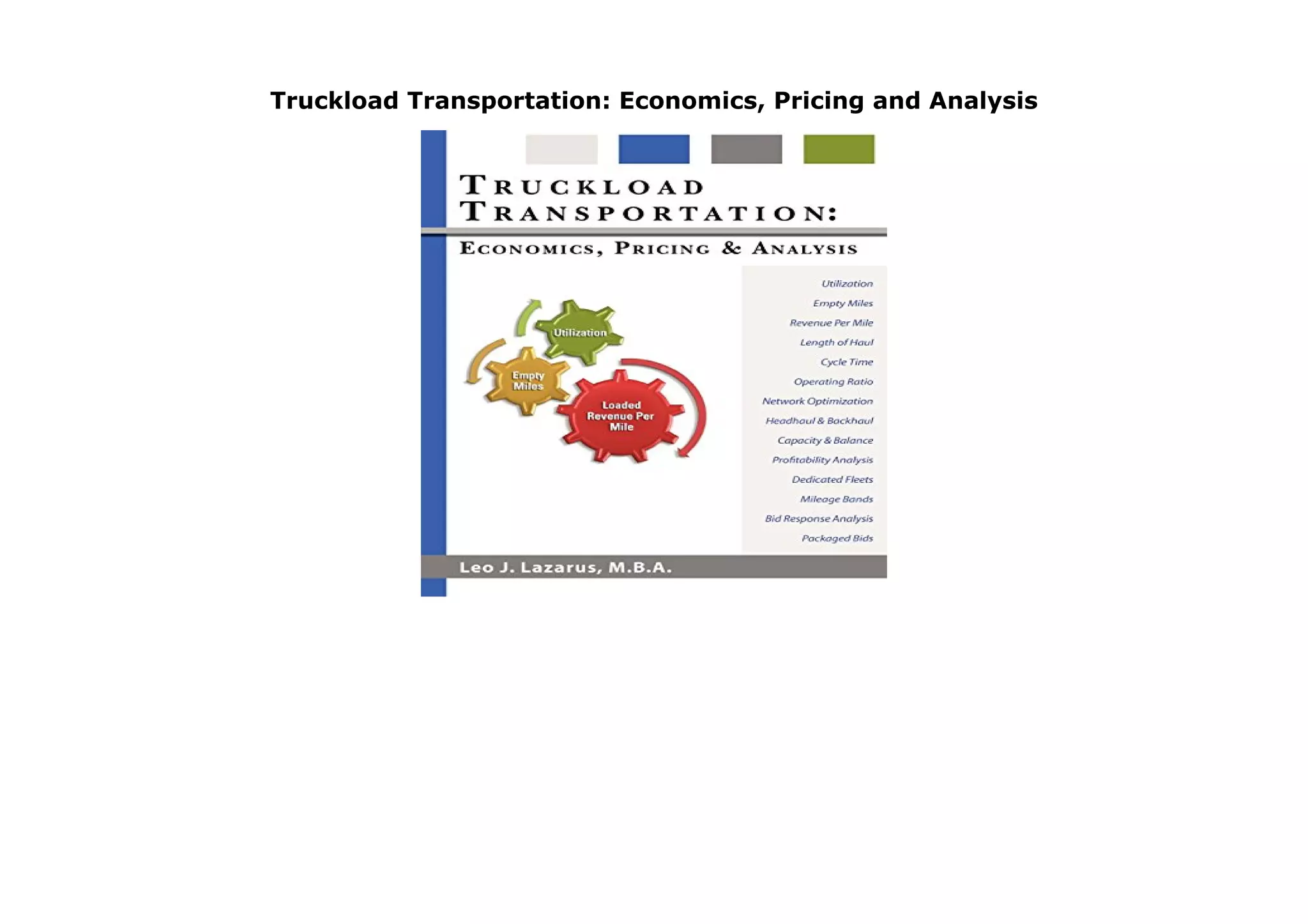 Truckload Transportation: Economics, Pricing and Analysis | PDF