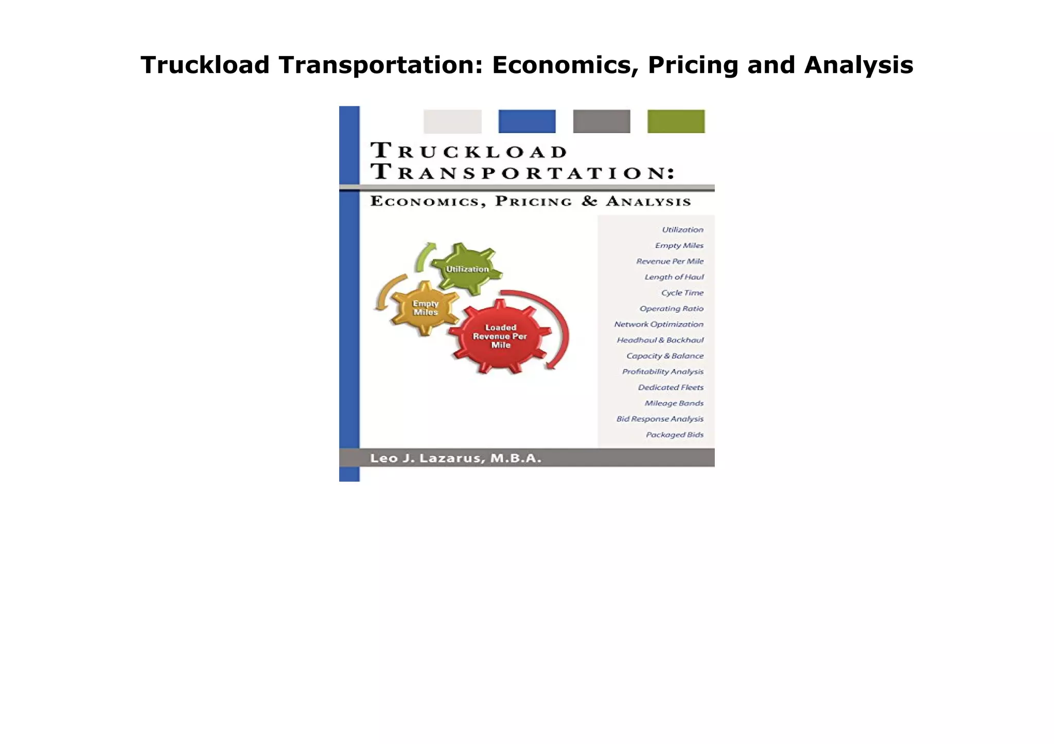 Truckload Transportation: Economics, Pricing and Analysis | PDF