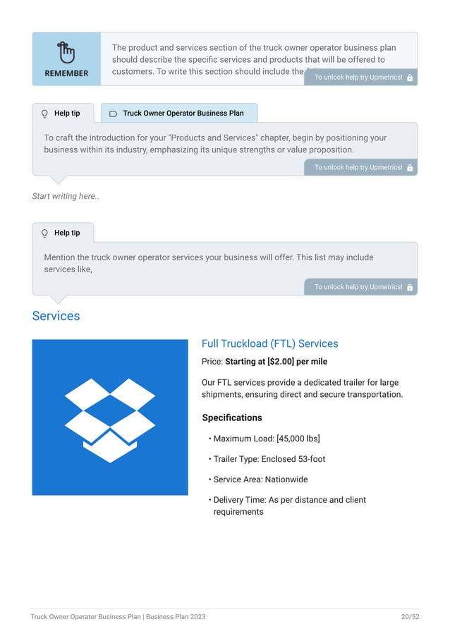 Truck Owner Operator Business Plan Example | PDF