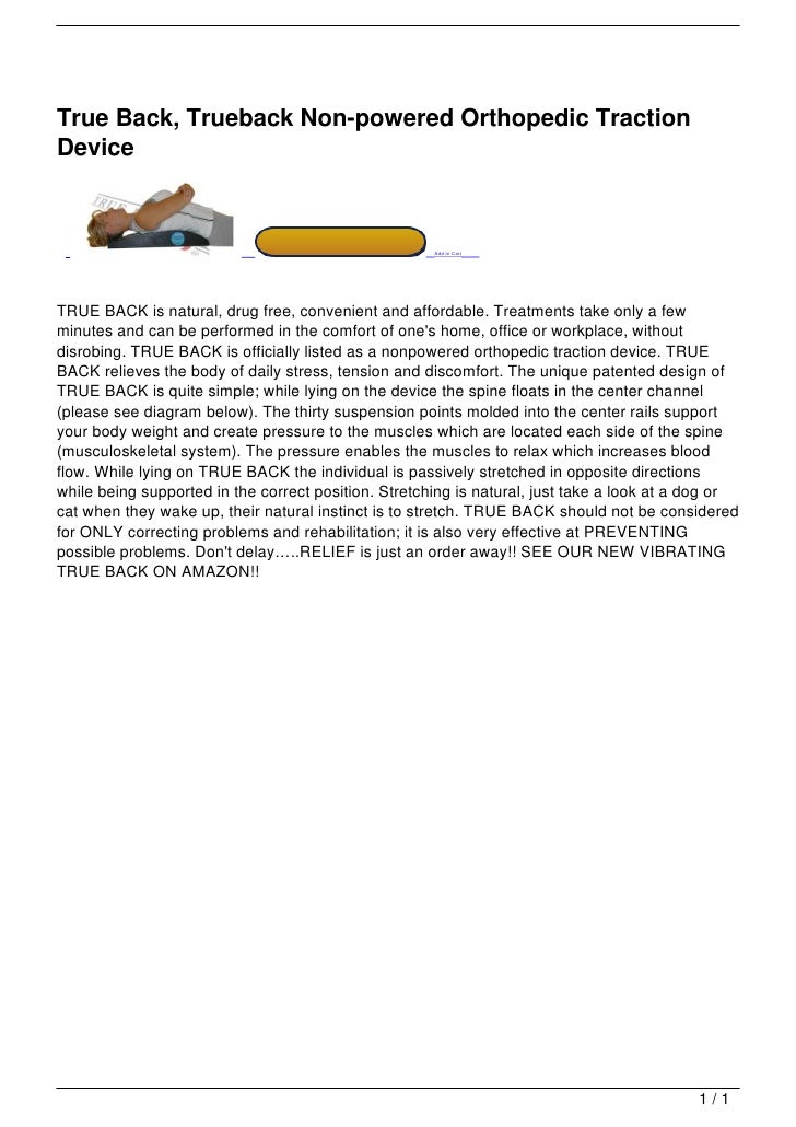 True Back, Trueback Non-powered Orthopedic Traction Device