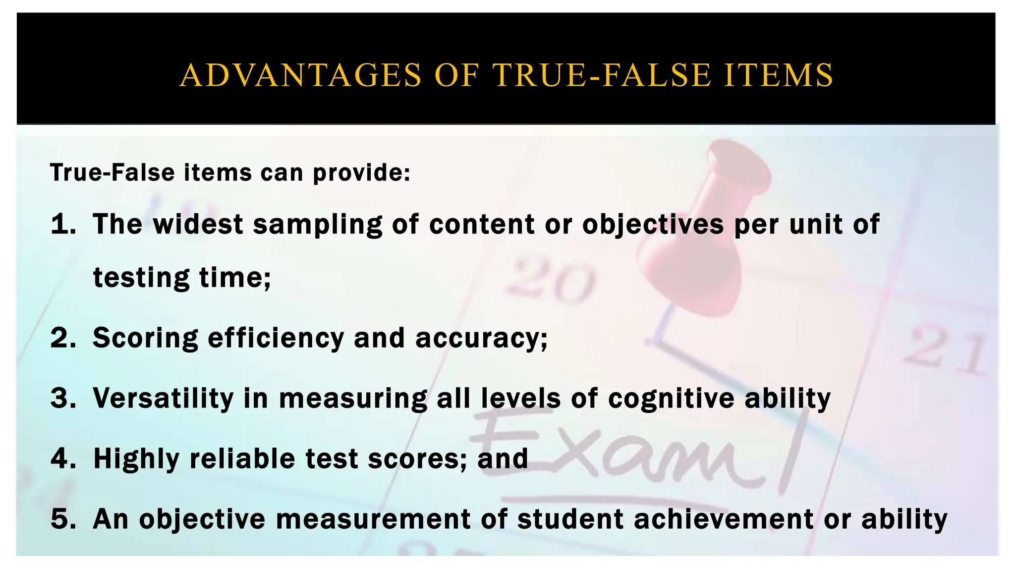 construction of true or false test items | PPTX