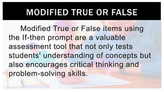 construction of true or false test items | PPTX