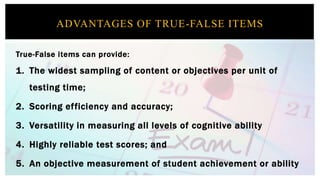 construction of true or false test items | PPTX