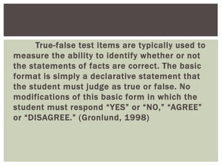 True false test items | PPTX