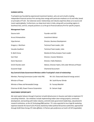 True capital usa & aum clean energy india executive summary | PDF