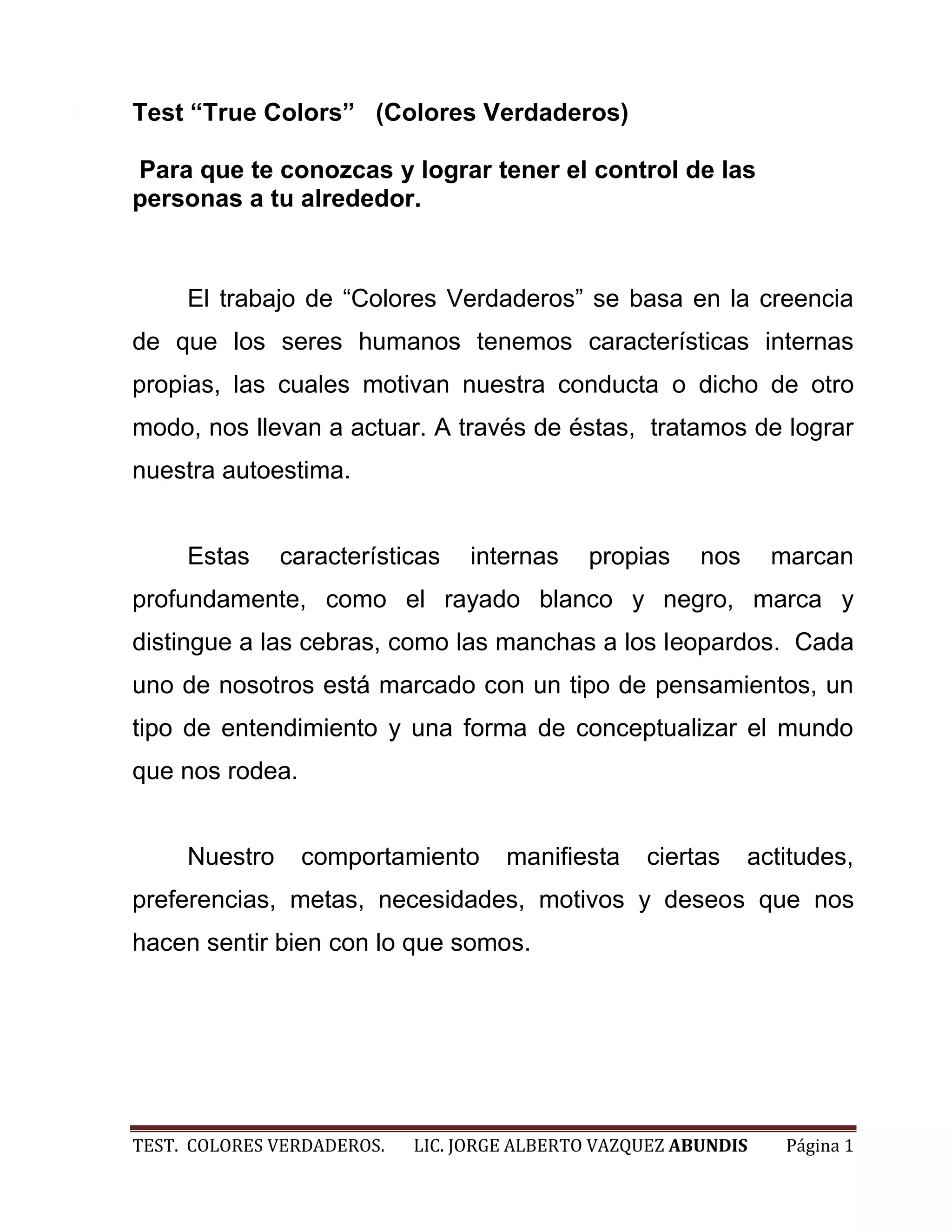 True colors test explicacion | PDF