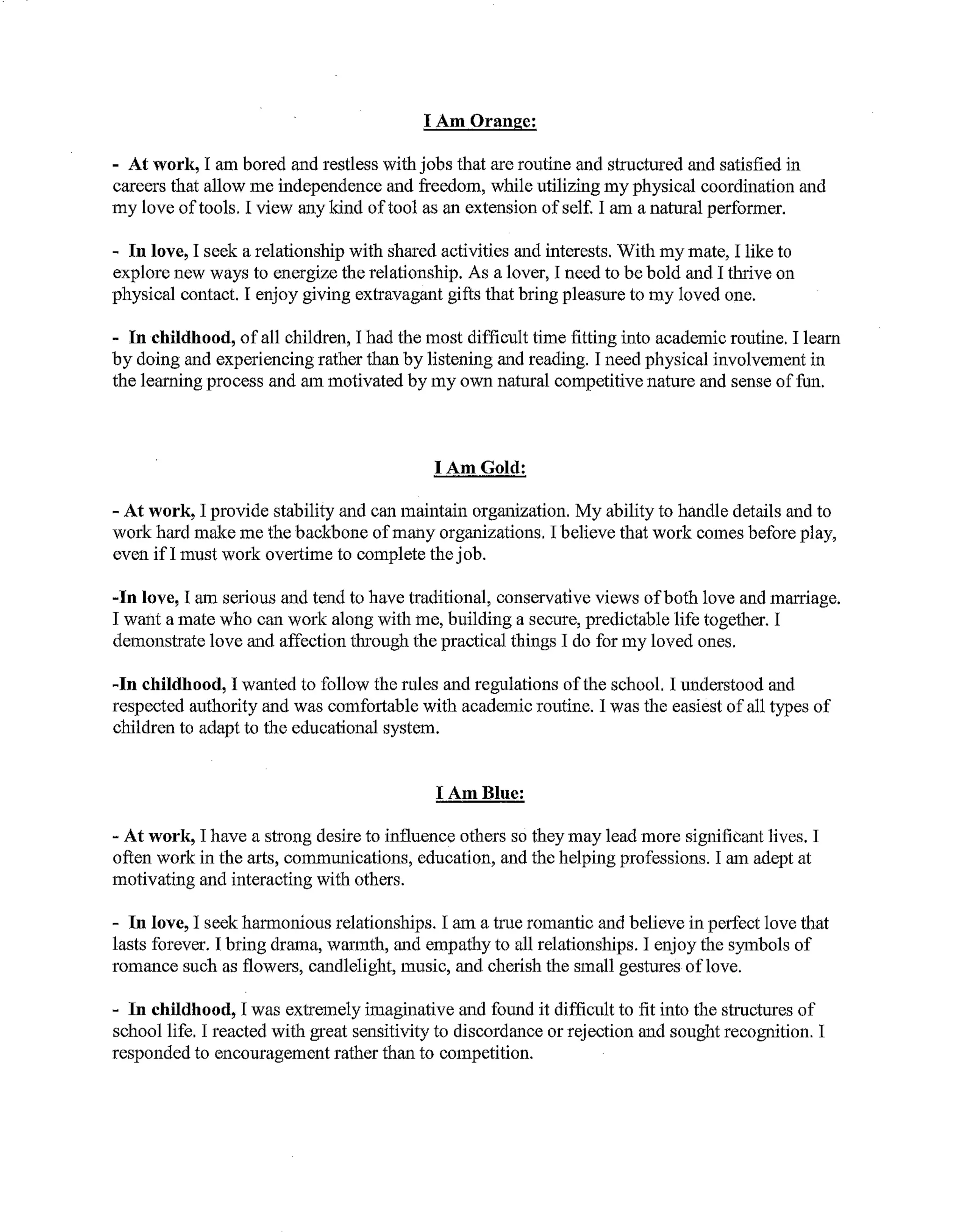 True Colors Handout | PDF