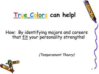 Learn how True Colors can help identify careers and majors that are ...