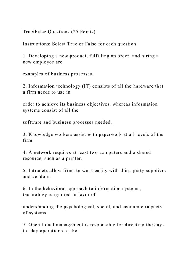 TrueFalse Questions (25 Points)Instructions Select True or Fal.docx