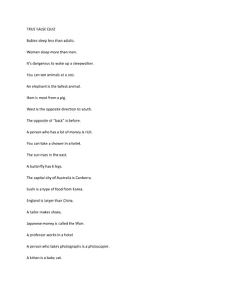 True false quiz | DOCX