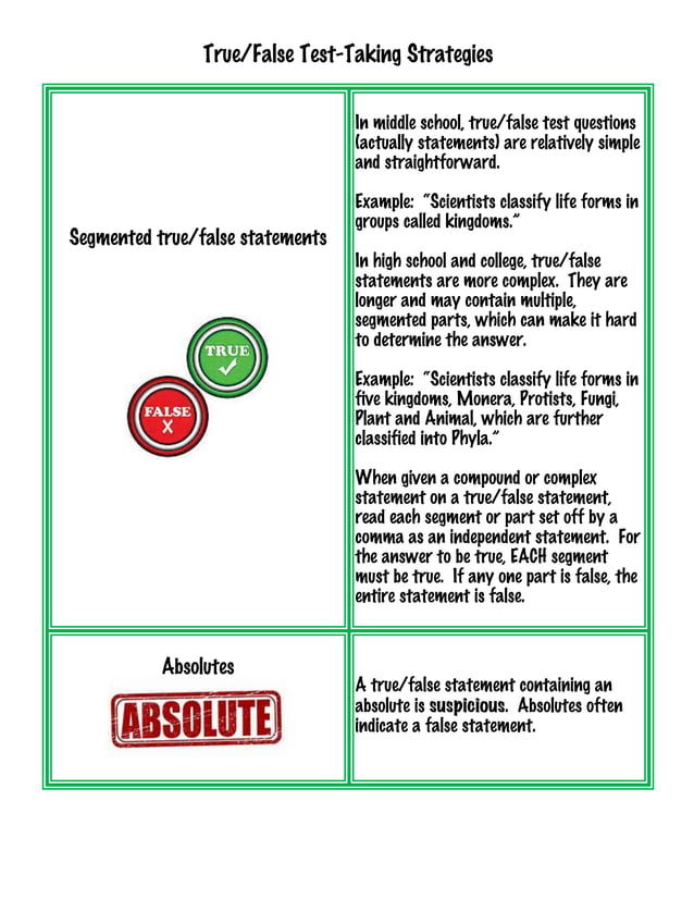True:false tips student handout | PDF