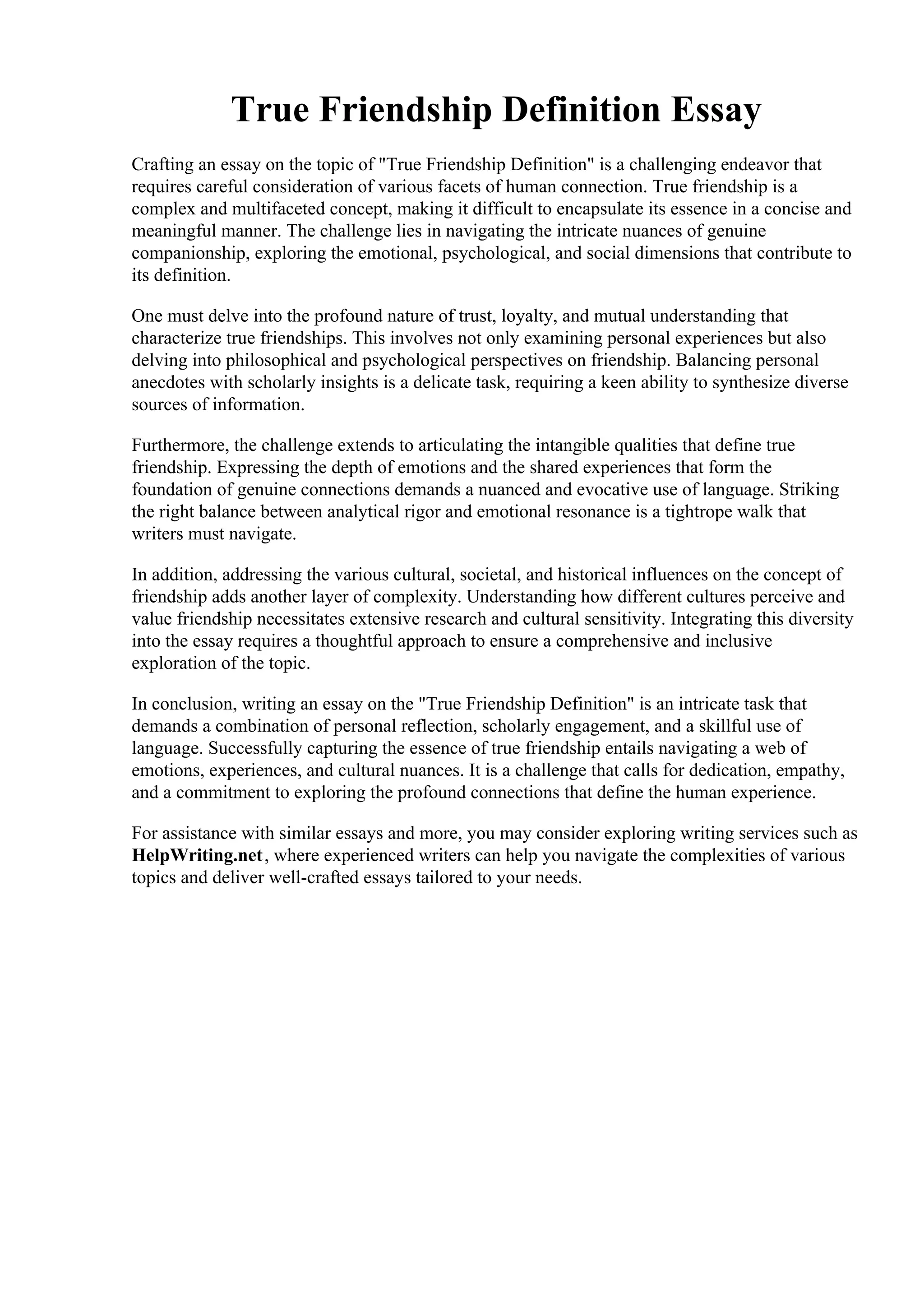 True Friendship Definition Essay | PDF
