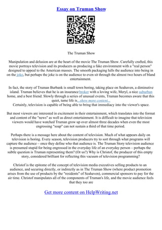 Truman Show Essays | PDF