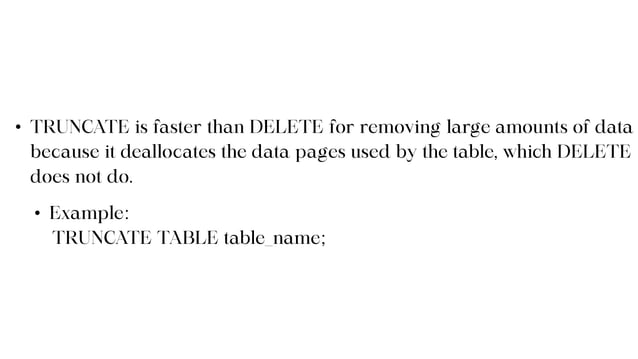 Difference between Truncate and Delete in SQL | PPT