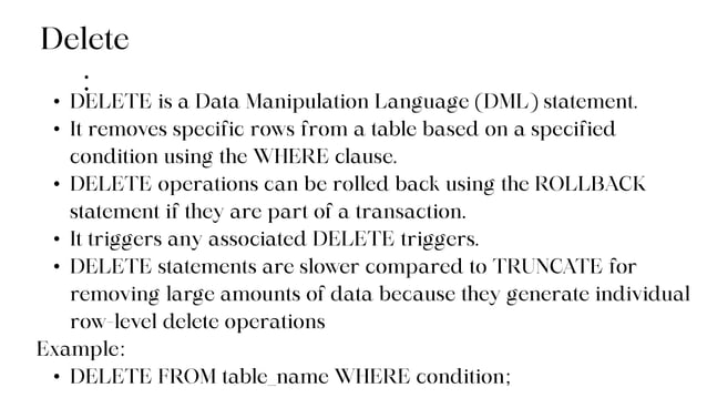 Difference Between Truncate And Delete In Sql Ppt