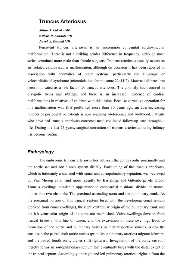 Truncus arteriosus | PDF